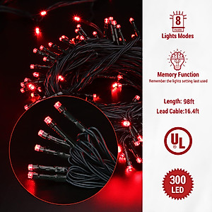 Joomer Christmas Lights 100FT 300 LED String Lights with 8 Modes Timer Connectable Waterproof Plug-In Fairy Lights for Home, Garden, Party, Holiday, Tree, Christmas Decorations (Red)