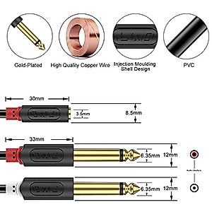 J&D 3.5mm to Dual 1/4 TS Stereo Breakout Cable, Gold Plated Audiowave Series 3.5mm 1/8 inch TRS Female to 2X 6.35mm 1/4 inch TS Male Mono Cable Splitter PVC Shelled Stereo Audio Cable, 3 Feet