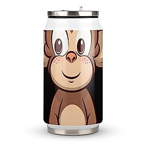 10 Oz Cartoon Brown Monkey Printed Drink Cup, Vacuum Insulated Thermos Cup with Straw Lid,Stainless Steel Travel Mug for Home Outdoor