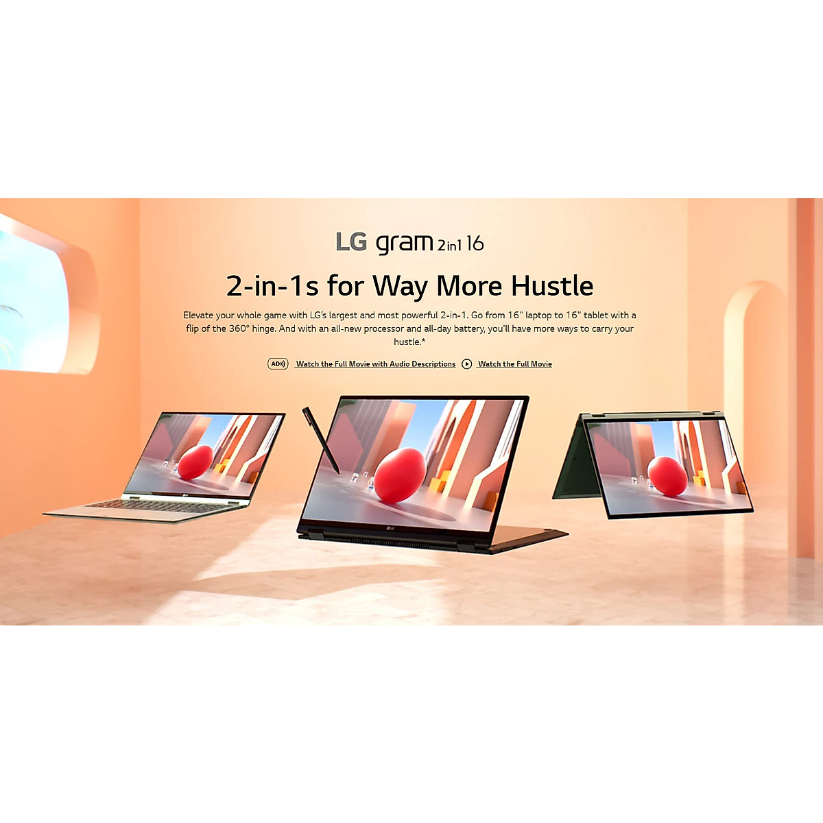 LG Gram 16'' 2-in-1 Ultra-Lightweight Laptop, QHD IPS (2560 x 1600) 16:10 TouchDisplay, Intel Evo Core i7-1165G7, Wi-Fi 6, 21 hr BatteryLife, Thunderbolt4, Stylus Pen, Win 11(16GB RAM, 2TB PCIe SSD)