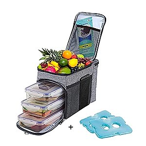 Lunch Box for Men,Women, Insulated Lunch Bag Set, Includes 3 Reusable Meal Prep Containers + 2 Ice Pack, Leakproof Thermal Lunch Box with Detachable Shoulder Strap for Office Work, Camping, School