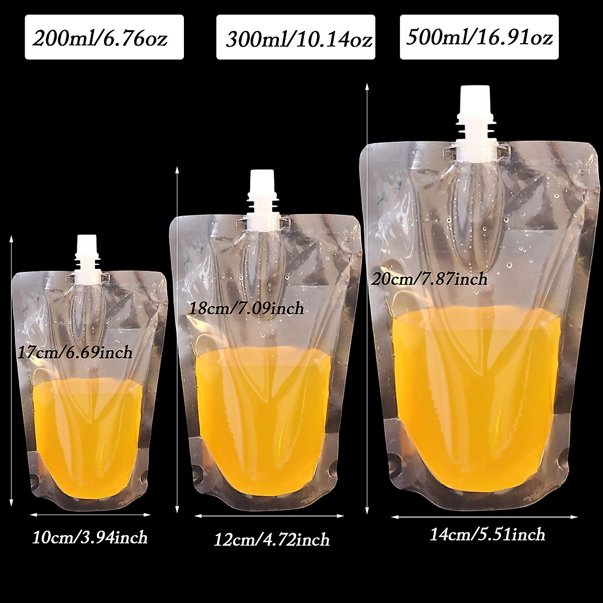 RONRONS 50 Pieces 200ml/6.76oz Plastic Flasks Liquor Cruise Pouches Reusable Liquid Spout Bags Transparent Drinking Pouch Large Capacity Beauty Liquids Containers Concealable Sneak Alcohol Travel Bag