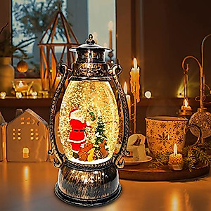 TURNMEON Lighted Christmas Snow Globe Lantern, Santa Claus Xmas Tree Timer Musical Christmas Decoration Gift USB or Battery Operated LED Water Glittering 8 Music Playing Christmas Decor Home Indoor