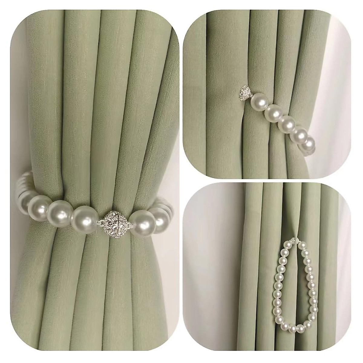 2Pcs Magnetic Pearl Curtain Buckle,Classics Pearl Magnetic Curtain Tiebacks,Rhinestone Magnetic Ball Straps Curtain Tiebacks Magnetic Clips Holdbacks Buckle Pearl White Style (25cm)