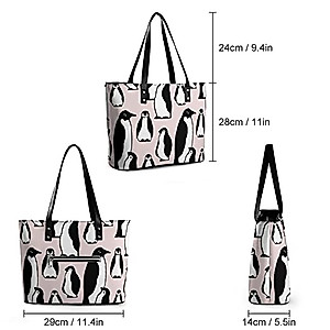Womens Handbag Penguins Animal Pattern Leather Tote Bag Top Handle Satchel Bags For Lady