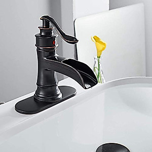 Waterfall Bathroom Faucet Oil Rubbed Bronze Sink with Pop Up Drain Stopper Faucets Single Hole Rustic Vanity Farmhouse Overflow One Handle Bath Black Commercial Assembly Lead-Free by Homevacious