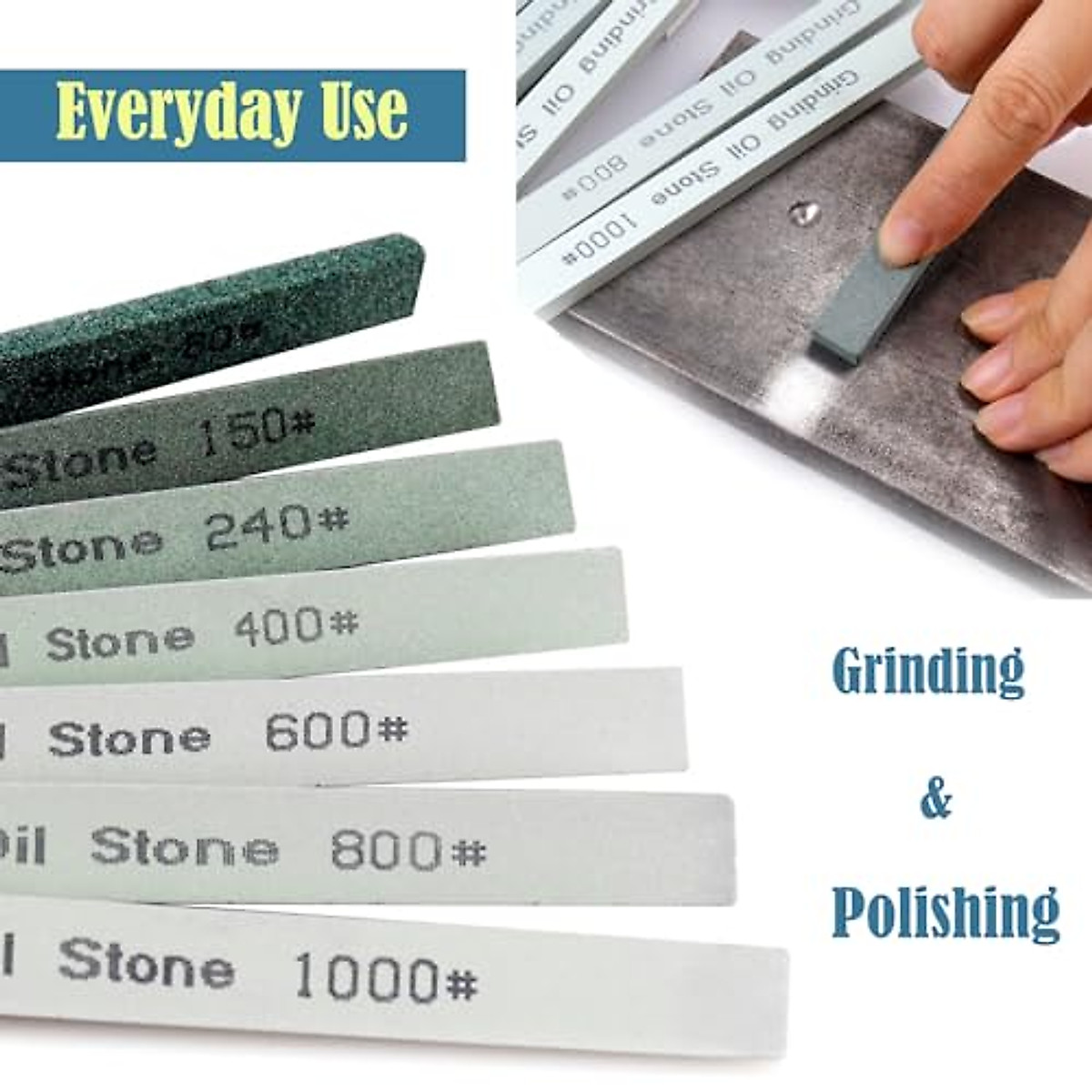 CBRIGHT 7pcs Knife Sharpening Stone Set,7 Grit Green Silicon Carbide Whetstone Stick Honing Stone for Knife,Scissor,Moldel and Bladed Tools 80# 150# 240# 400# 600# 800# 1000# (5.9x0.47x0.24Inch)