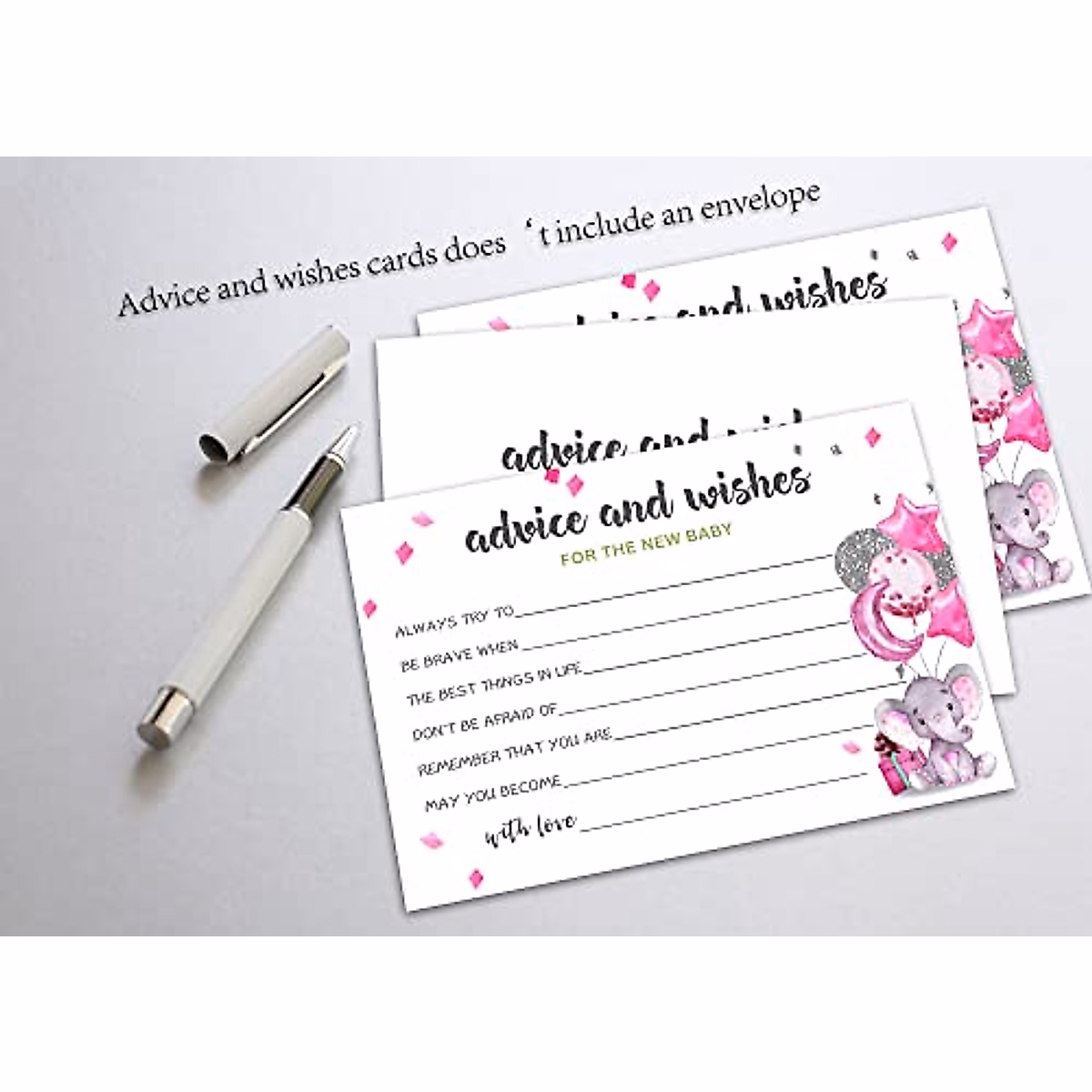 Pink Elephant Advice And Wishes Cards For The New Baby, Baby Advice Cards Perfect Addition to Your Baby Shower Party Game,Decorations Party Supply，25 Cards(bb007-JYK 003)