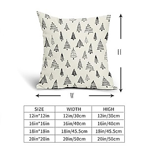 Pine Trees Christmas Pillow Covers 18X18 Inch Black Christmas Tree White Decorative Square Pillow Cases Set of 2 Xmas Cotton Linen Cushion Case Holiday Winter Home Decor For Sofa Room Porch Outdoor
