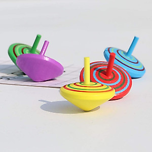 oAtm0eBcl 4Pcs Wooden Classic Colorful Spinning Tops Developmental Kids Stress Relieve Random Color 4pcs