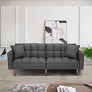 Lepfun Sleeper Sofa Bed Modern Tuft Futon Couch Convertible Loveseat Sleeper Reclining Sofa Bed Twin Size with Arms and 2 Pillows for Living Room, Dark Grey