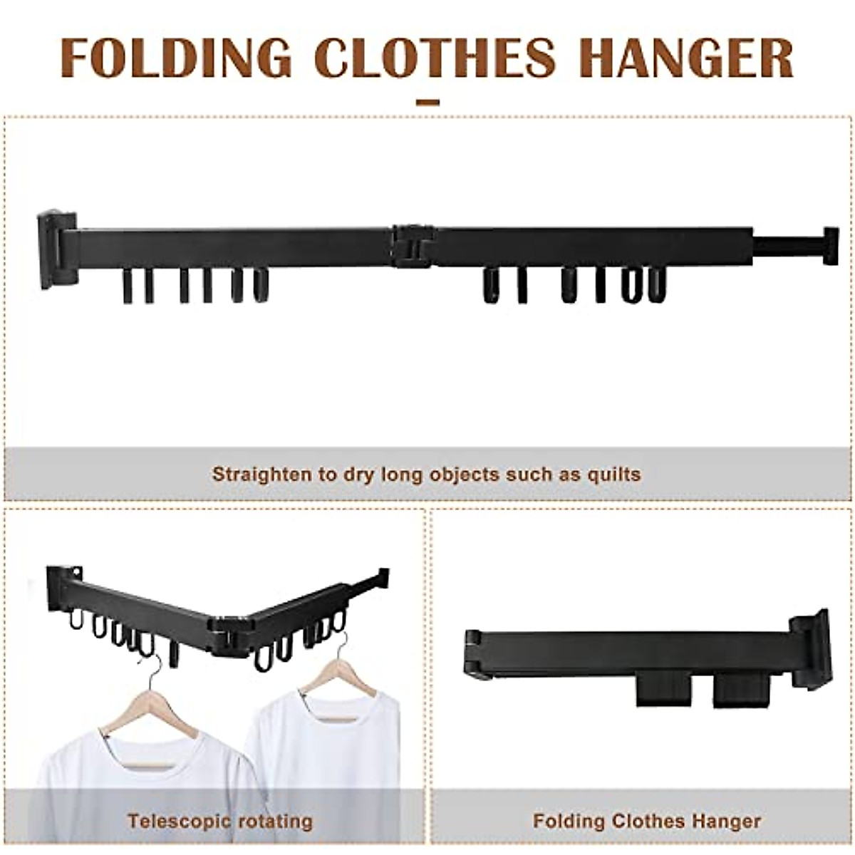 Clothes Drying Rack, Wall Mounted Clothes Hanger Collapsible Clothes Dry Racks with 12 Clothes Pegs for Balcony Mudroom Bedroom (90cm)