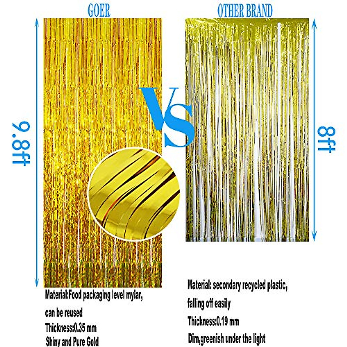 GOER 3.2 ft x 9.8 ft Metallic Tinsel Foil Fringe Curtains Party Photo Backdrop Party Streamers for Birthday,Graduation,New Year Eve Decorations Wedding Decor (4 Packs,Gold)