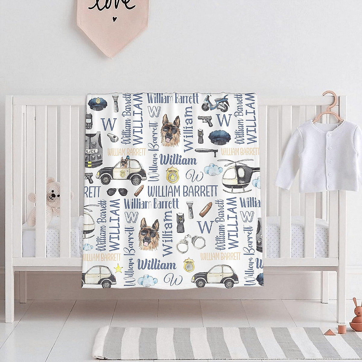 Custom Police Service Baby Blanket Soft Flannel Fuzzy Warm Plush Lightweight Throw for Bed Couch Sofa Camping Good Gift for Kid Boy Girl Teen 40''x 50'' for Kids/Child