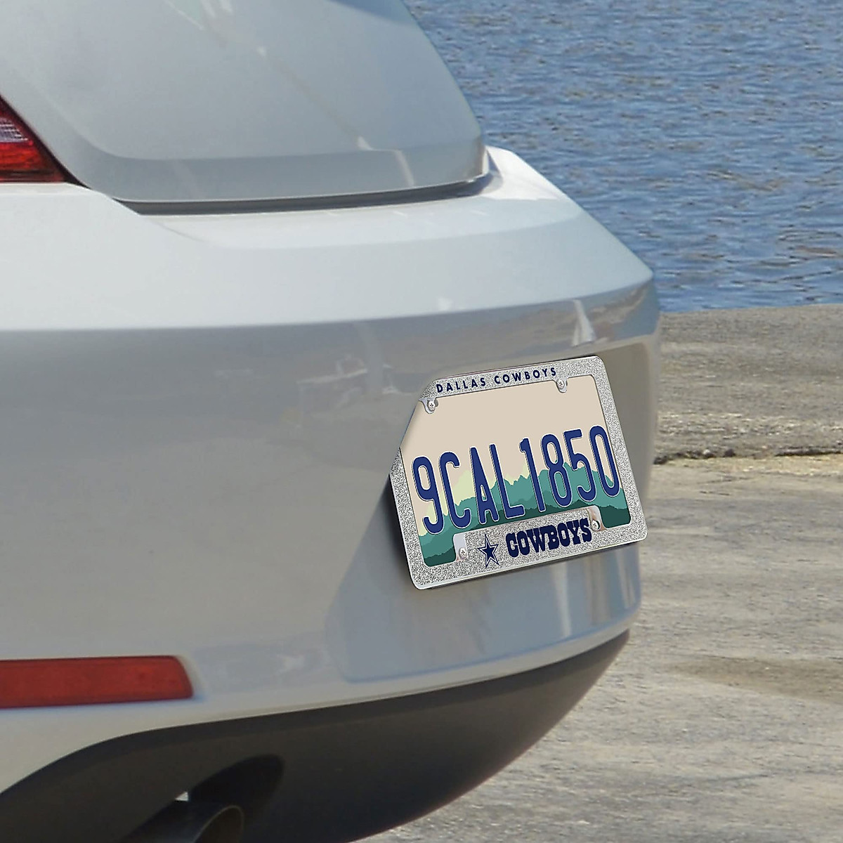 Rico Industries NFL Dallas Cowboys Chrome All Over Automotive Bling License Plate Frame 12' x 6' Chrome All Over Automotive Bling License Plate Frame Design for Car/Truck/SUV