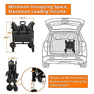 Yardsam Collapsible Folding Utility Wagon Cart Outdoor, Heavy Duty Garden Cart with All Terrain Wheels, Large Capacity Foldable Beach Wagon Cart for Camping Shopping, w/Cargo Net/Straps, Black