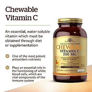 Solgar Vitamin C 500 mg Chewable Tablets, Orange Flavor - 90 Count - Antioxidant & Immune Support - Supports Healthy Skin & Joints - Non GMO, Vegan, Gluten Free, Kosher - 90 Servings