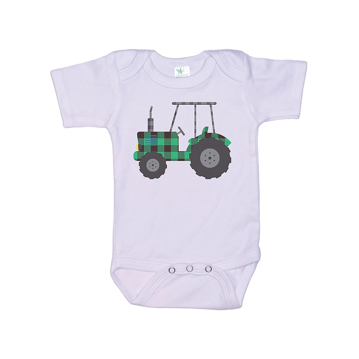 Ebenezer Fire Tractor Onesie/Plaid Tractor/Baby Farm Outfit/Country Bodysuit/Sublimated Design (WHITE SHORT SLEEVE, 6-12M)