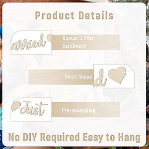 Just Married Banner - NO DIY - Wedding Party Decorations, Just Married Sign, Wedding Bridal Shower Party Decorations Champagne Gold Glitter