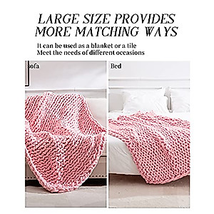 SPAOMY Chunky Knit Blanket Chenille Handmade Throw Blanket Cozy Warm Blanket for Bed Couch Home Decor(60x60 in,Pink)
