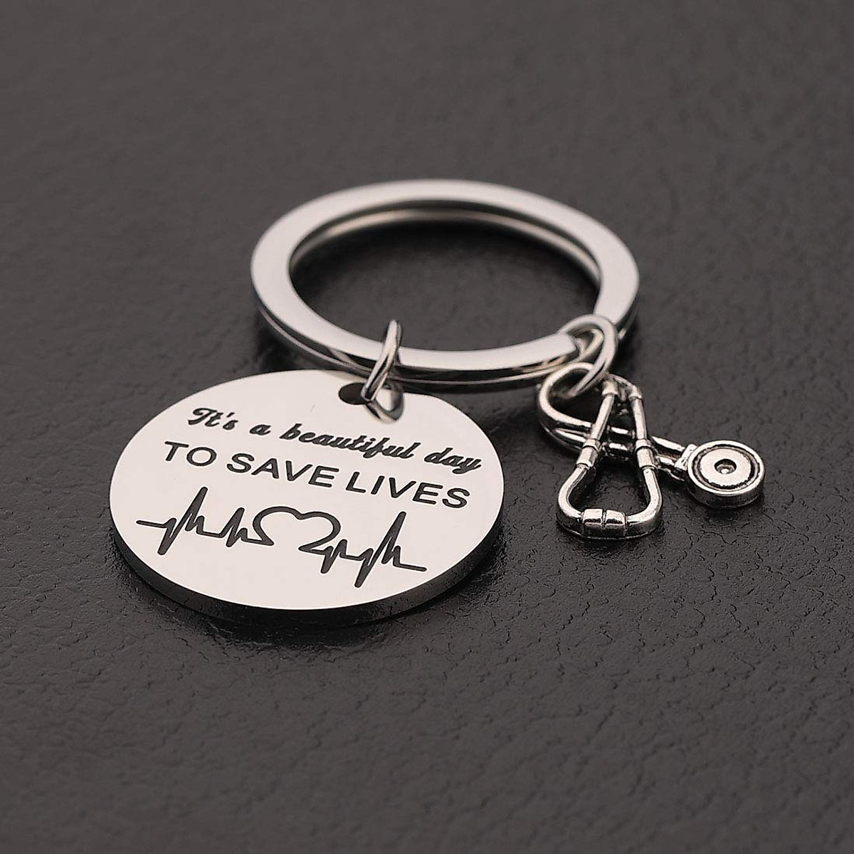 Heartbeat Keychain Gift for Nurse Doctor It's a Beautiful Day to Save Lives Medical Student Gift Stethoscope Charm Jewelry (beautiful day to save lives)