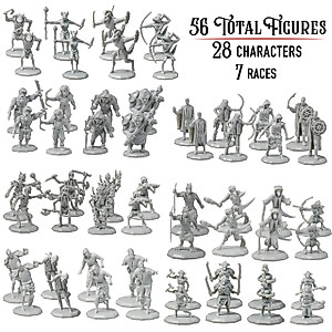 Monster Protectors 56 Unpainted Fantasy Mini Figures- All Unique Designs- 1" Hex-Sized Compatible with DND Dungeons and Dragons, Pathfinder and RPG Tabletop Games- Features Goblins, Gnolls, Skeletons