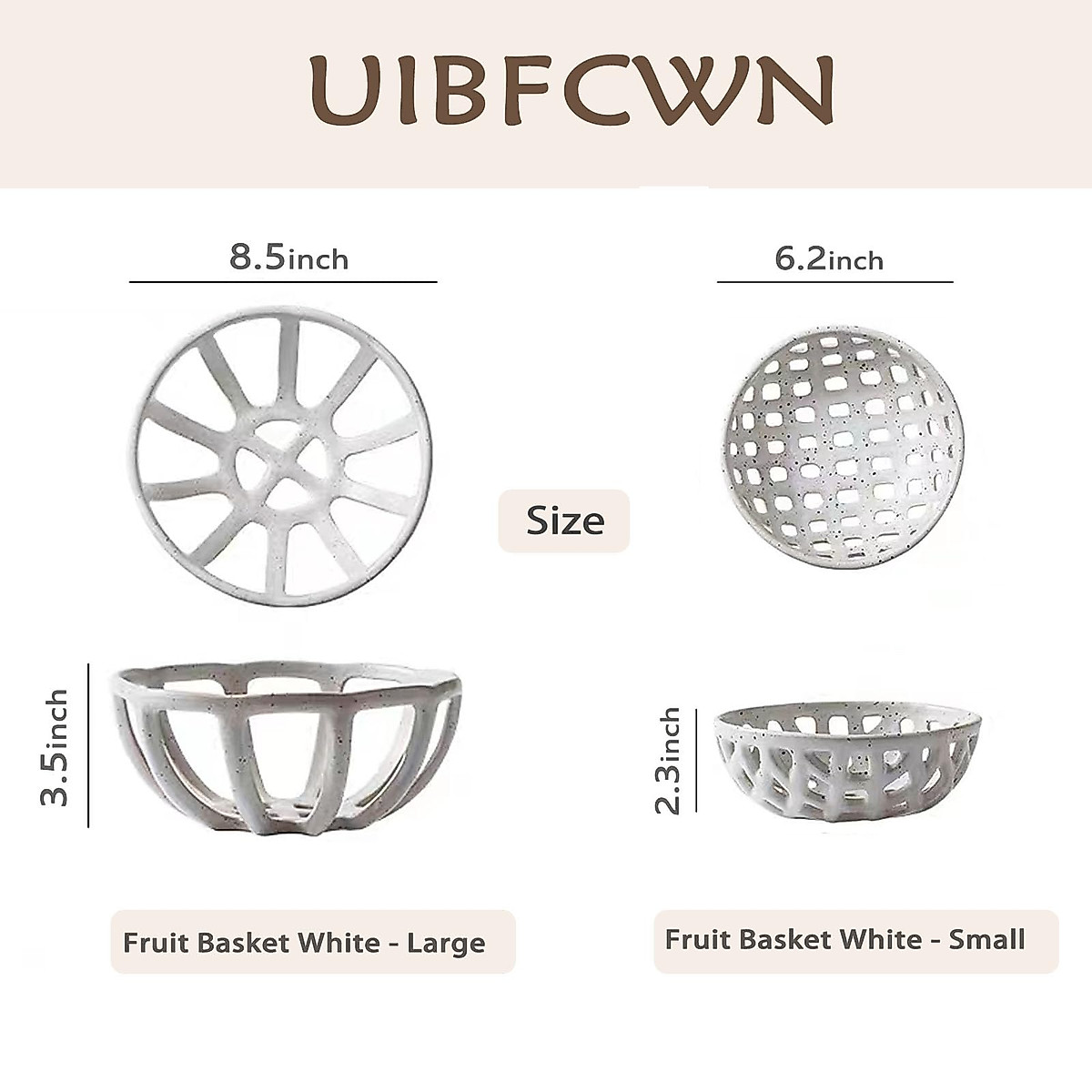 UIBFCWN Ceramic Fruit Bowl Set of 2, 8.5/6 inch Fruit Basket for Kitchen Counter, Large Fruit Bowls for Table Centerpiece, Fruit and Vegetable Holder, Decorative Fruit Bowl for Home Decor