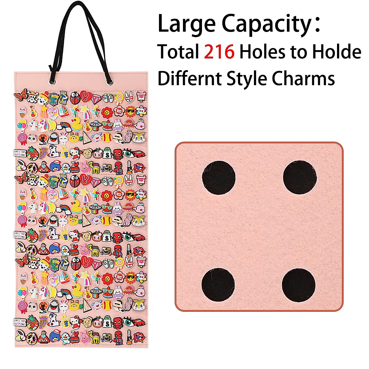 JUXYES Shoe Charms Organizer Wall Hanging Charms Collection Holder with 216 Holes, Portable Decorative Croc Shoe Charms Display Hanging Decoration Croc Charms Collection Storage Organizer