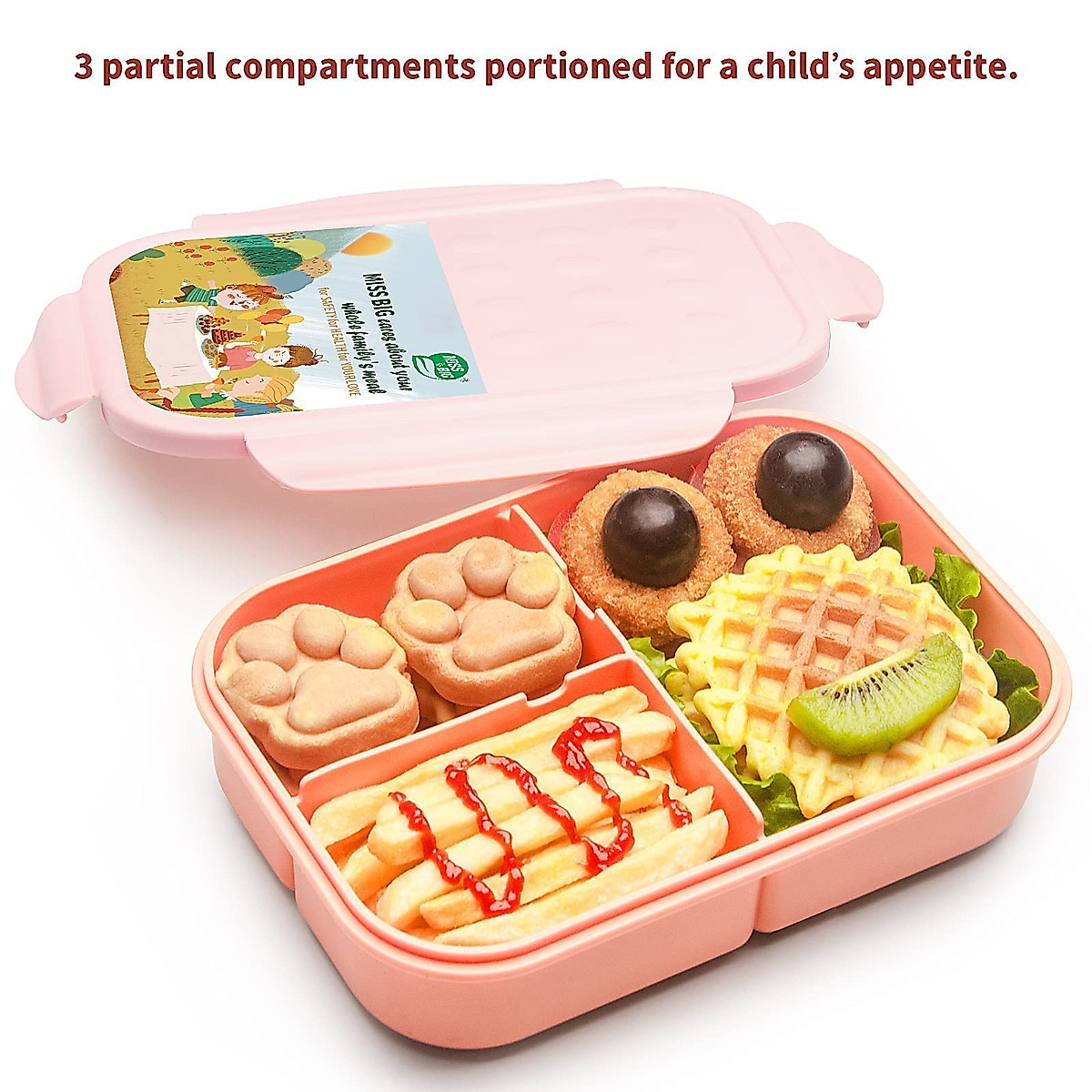 MISS BIG Bento Box, Bento Lunch Box,Ideal Leak Proof Bento Boxes for kids,Mom’s Choice Kids Lunch Box, No BPAs and No Chemical Dyes,Microwave and Dishwasher Safe(Light Pink&Purple)