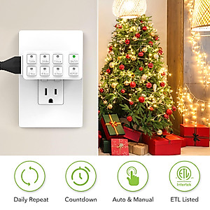 BN-LINK Indoor Countdown Timer with Repeat Function, Heavy Duty Accurate Compact Size for Charger Vacation Security, 3-Prong Grounded Outlet, 15A/1875W ½ HP ETL Listed