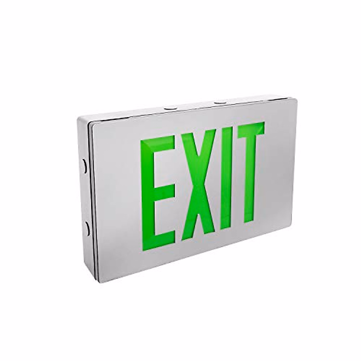 eTopLighting Die Cast Exit Sign LED Light Panel, Aluminum Brushed with Green Lettering, Wall and Ceiling Mount with Battery Back-Up, K-TEM-FD3DG