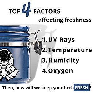 Smell Proof Jar Half Oz (250ml), Ceramic Smell Proof Containers, Stash Jar with Clamp Lid - Double Sealed Airtight Jar, Separate Space for Humidity Pack To Keep Herbs, Spices Fresh For Months - Blue