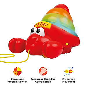 KiddoLab Pull Along Crab Stacker - Baby Pull Toy with Stackable Rainbow Cups, Stacking Toys with Color-Changing Lights, Nursery Rhymes - Educational Montessori Toys for Toddlers 1 2 3 Year Old