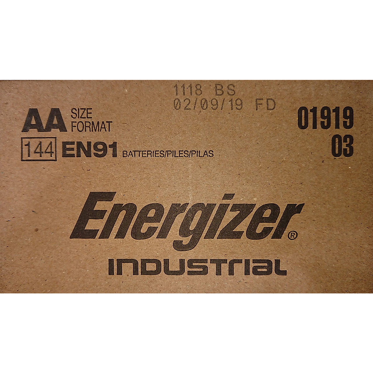 Energizer EN91 Industrial Alkaline Batteries, AA (Box of 144 Batteries) - Made in The USA or Singapore