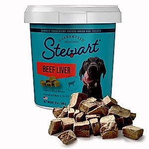 Stewart Single Ingredient Freeze Dried Raw Dog Treats, Beef Liver, 12 Ounce Resealable Tub, Training Treats or Meal Topper Dogs, High Protein, Grain Free, Gluten Free