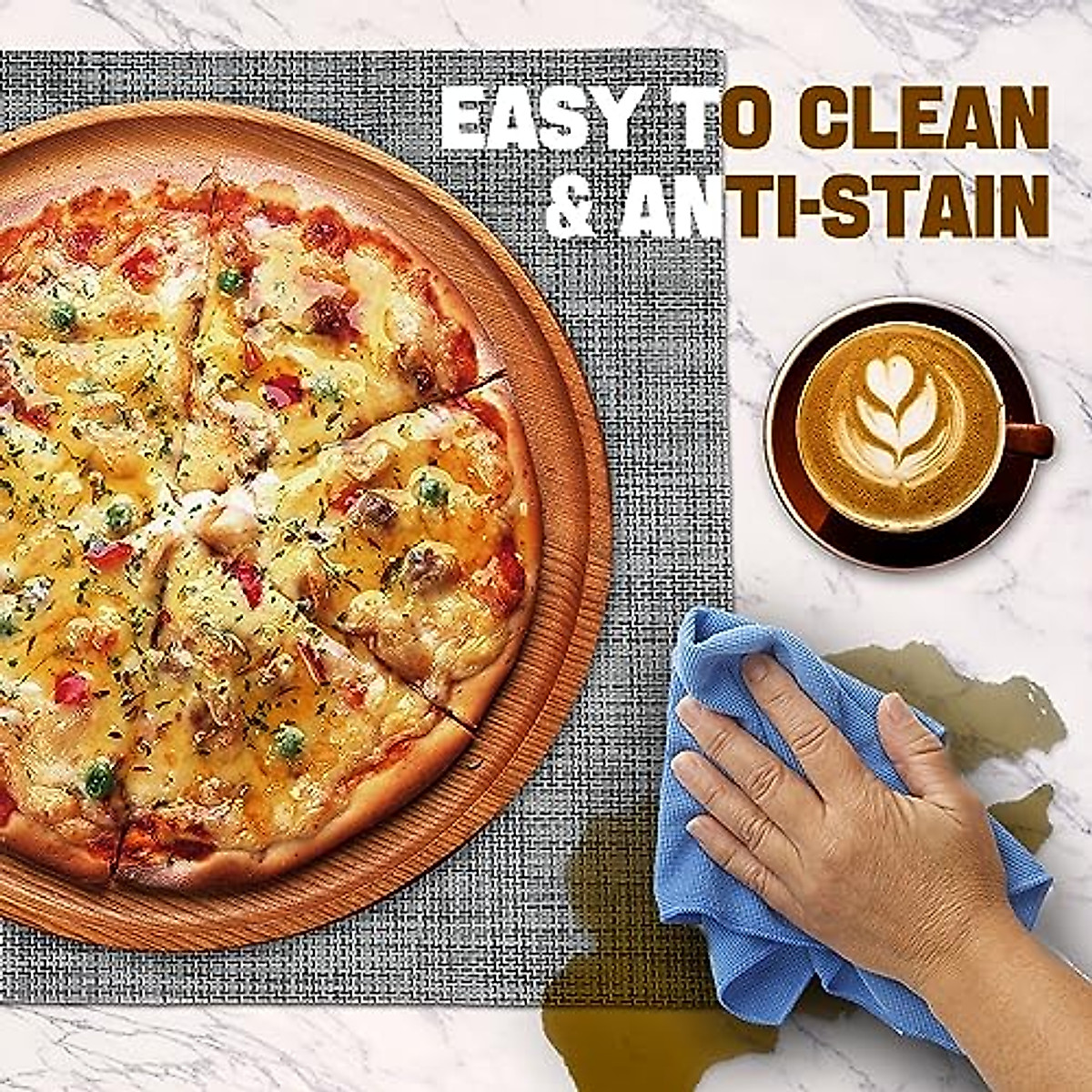 Placemats Set of 7 Dining Table Place Mats Gray - PVC Modern Table Mat Placemats No Slip, Placemat for Kitchen Dinner Coffee Outdoor