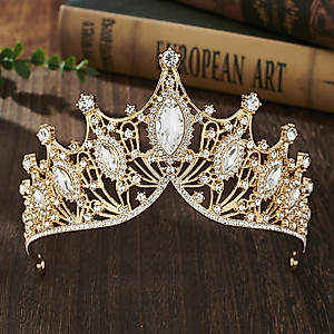 Tiara for Women, Crystal Birthday Crown, Rhinestone Princess Tiaras, Hair Accessories Perfect for Birthday Decorations, Wedding Brides, Halloween Cosplay (Gold)