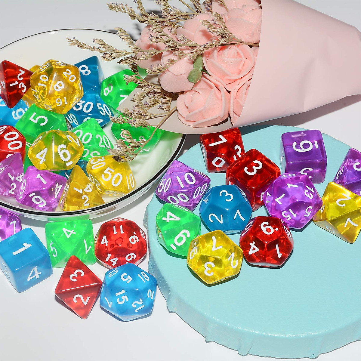 DND Dice 5×7 Sets, 35Pieces Transparent Rainbow Polyhedral DND Dice for RPG MTG Table Game Dice