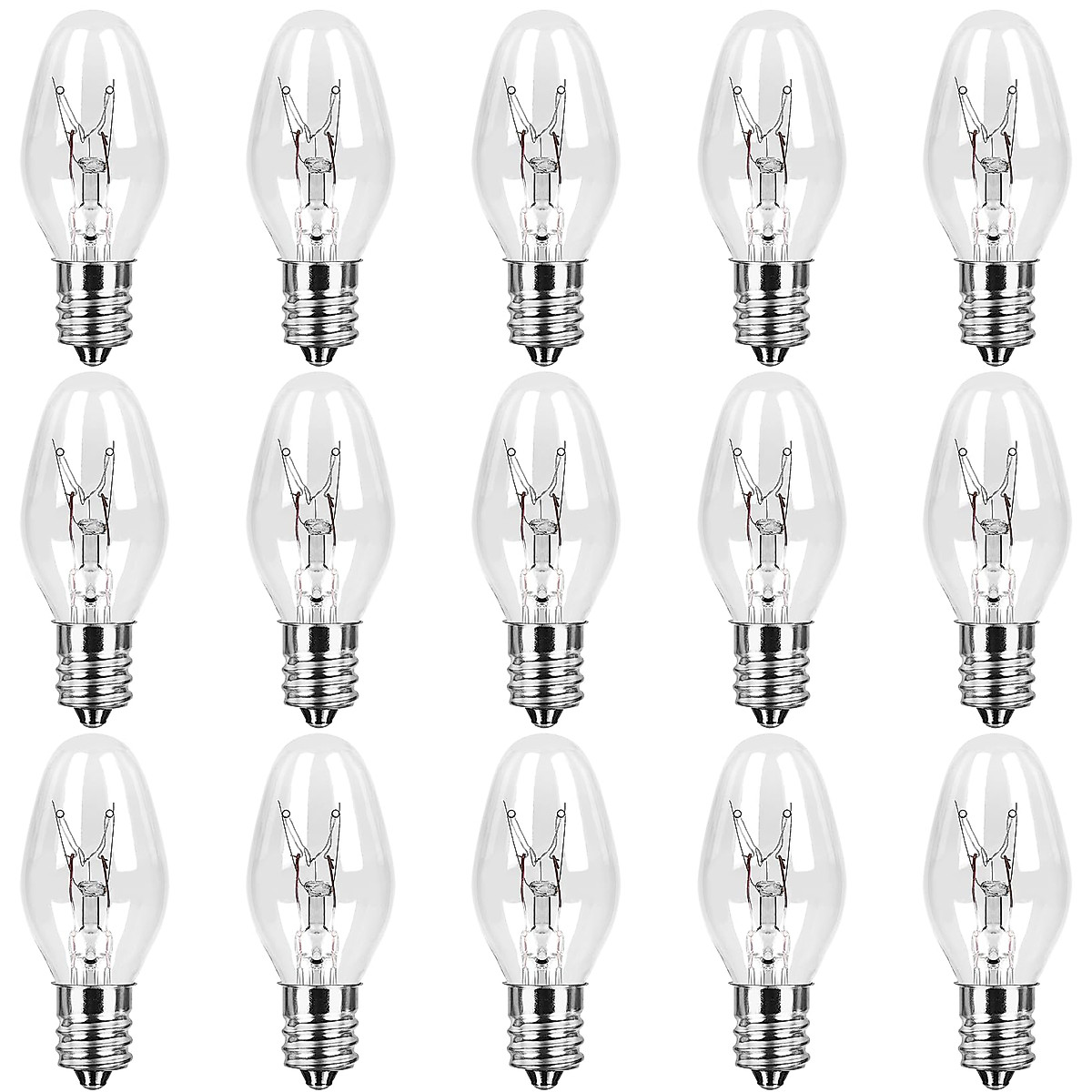 COLWATT 15-Pack Salt Lamp Bulbs, 15 Watt Light Bulb for Himalayan Salt Lamp Baskets, 120V C7 Small Night Light Bulbs, 2200K Warm White, Dimmable