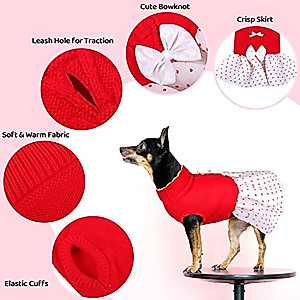 SAWMONG Dog Sweater Dress, Turtleneck Dog Sweater with Cute Bowknot, Doggie Knitwear Pullover with Leash Hole, Puppy Princess Dress Winter Clothes for Female Girl Doggy and Cats