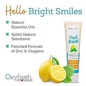 Oxyfresh Premium Fresh Breath Lemon Mint Mouthwash 16 oz. + Bad Breath Lemon Mint Toothpaste 5oz. | Fluoride Free | Alcohol Free | Dye Free | Made w/Zinc & Xylitol