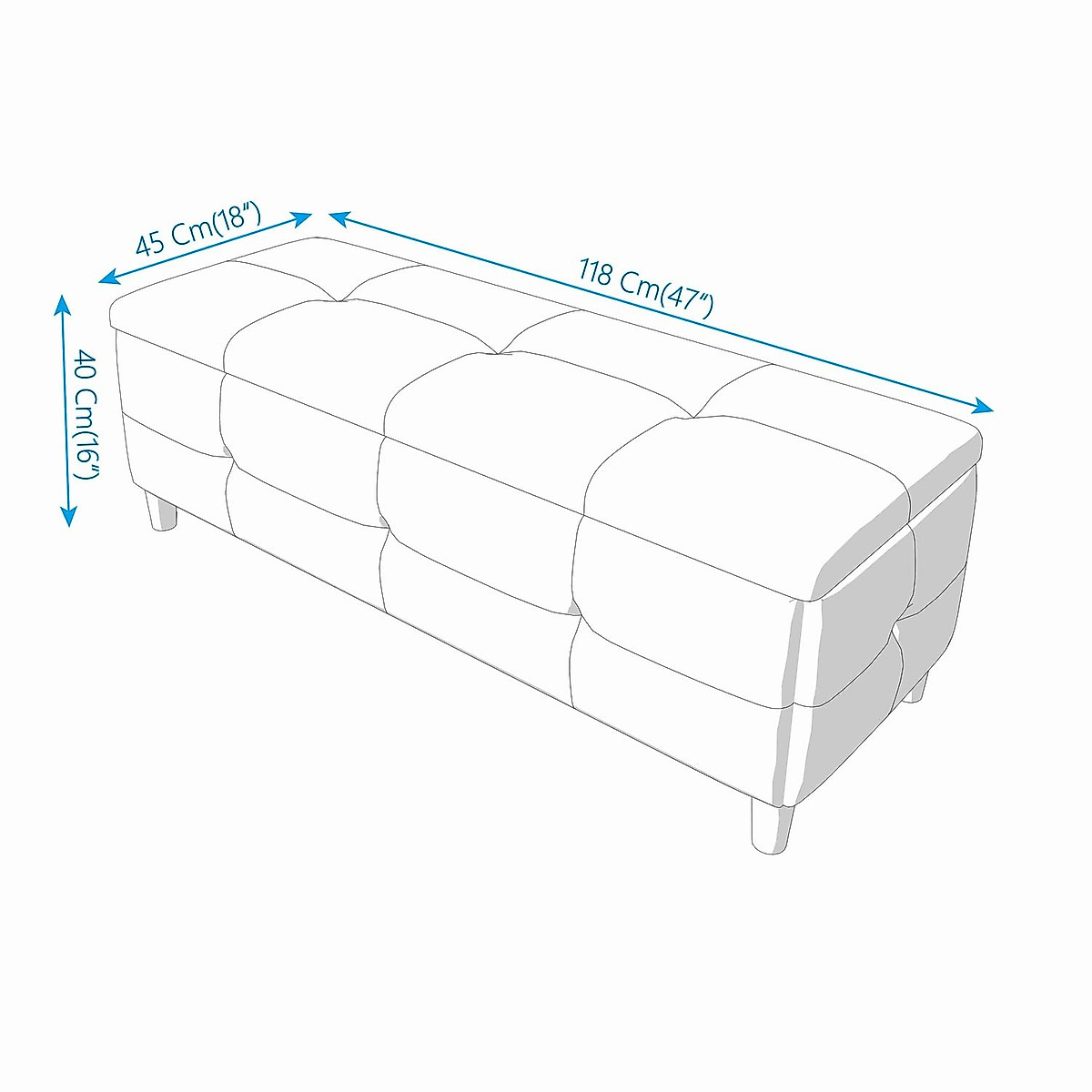 Panana Rectangle Tufted Lift Top Storage Ottoman Bench, Footstool with Solid Wood Legs Upholstered Storage Bench, Gray Linen Fabric