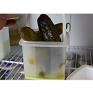 Home-X - Pickle Storage Container with Strainer Insert, The Ultimate Kitchenware Food Saver for Preserving and Keeping Edibles Fresh, White