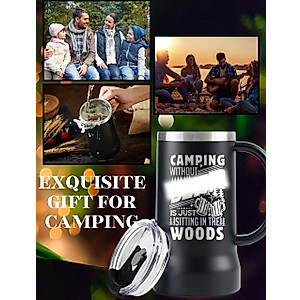 Onebttl Camping Gifts for Men, Camper, Camping Lovers - Camping Without Beer 24oz Stainless Steel Beer Mug Beer Stein Tumbler, 24oz Beer Mug with Lid