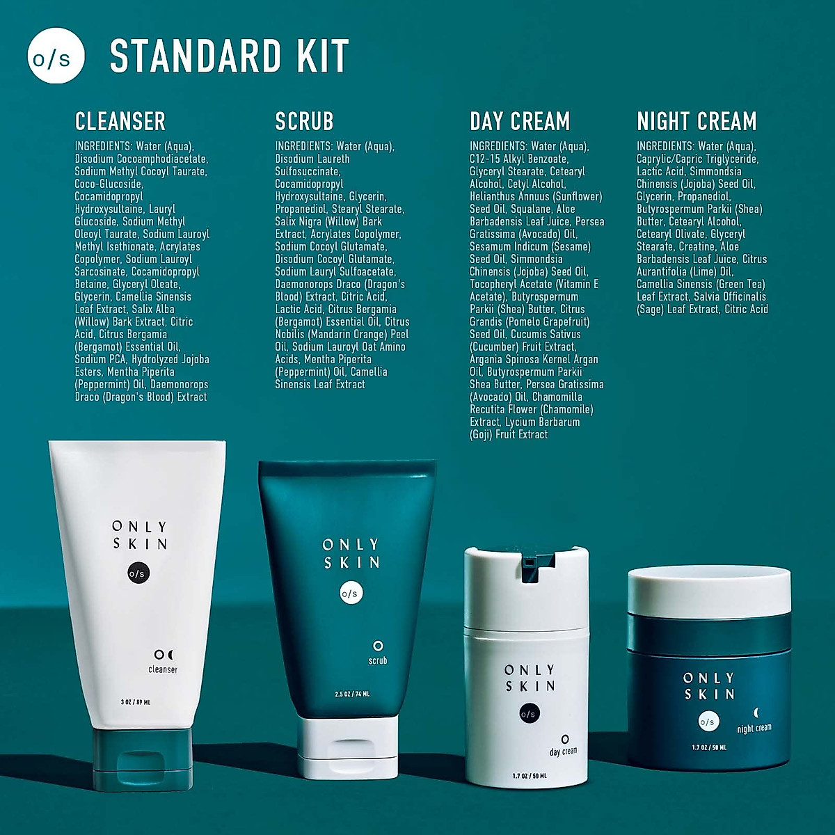 Standard Skin Care Kit, 4-Piece, Face Cleanser, Face Scrub, Day Cream & Night Moisturizer Gift Set, Back To School Gifts
