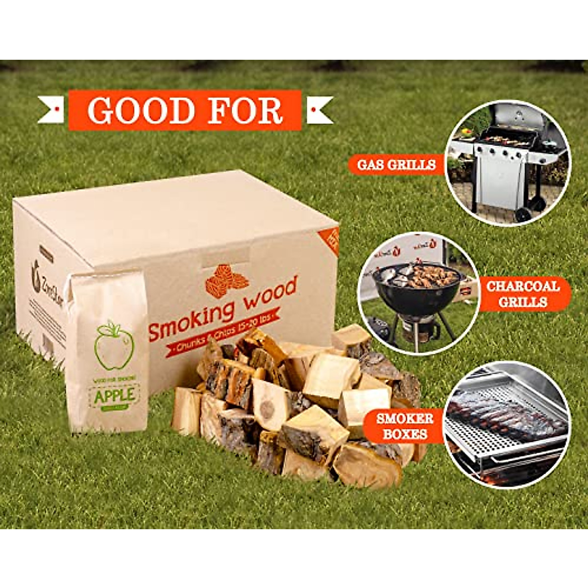 Zorestar Apple Cherry (Fruit Mix) for and Grilling - 13-15lb and BBQ Cooking firewood logs 15 lb - Apple (Fruit Mix) fire Wood and Chips - Box of fire logs for Camp, Grilling, Fireplace, Smoking