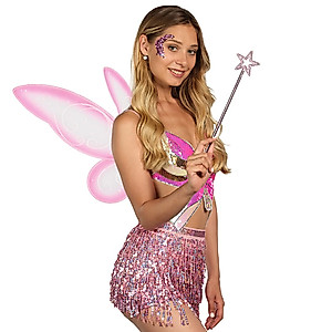 Funcredible Fairy Costume Accessories - Pink Fairy Wings and Fairy Star Wand, Glitter - Tooth Fairy Cosplay Outfit for Women and Girls