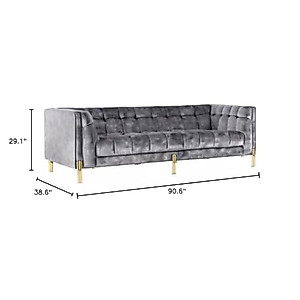 Acanva Luxury Modern Mid-Century Square Tufted Velvet Small Sofa for Living Room Bedroom Furniture, 91”W Couch, Deep Grey