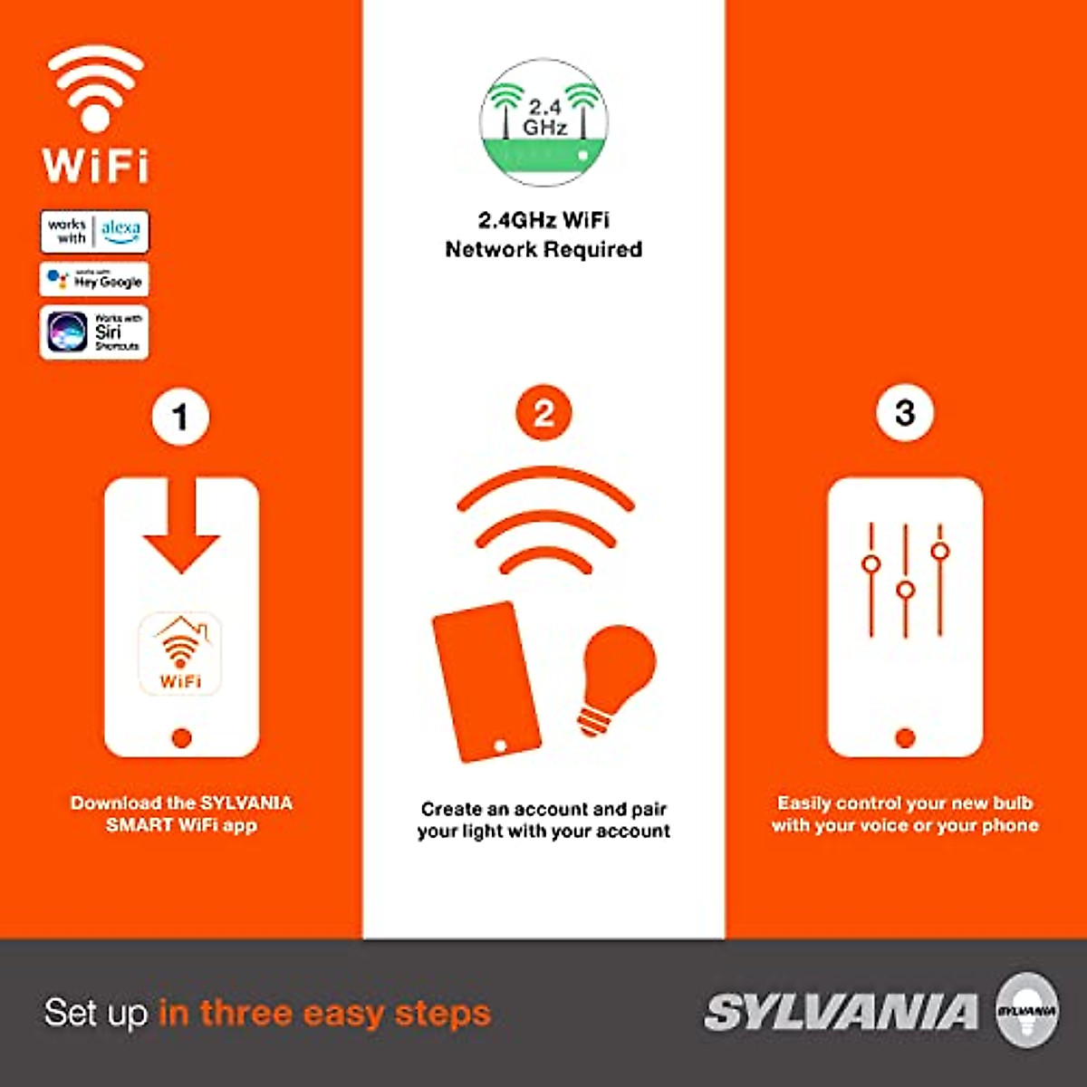 Sylvania WiFi LED Smart Light Bulb, 14.5W, Full Color and Tunable White A21, Dimmable, for Alexa, Siri Shortcuts, and Google Home Only - 1 Pack (75806)