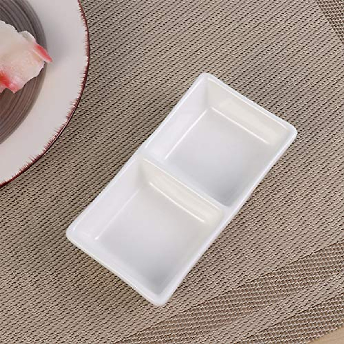 Hemoton Ceramic Appetizer Serving Tray Divided Serving Platter Chips Dip Sauce Dishes 2 Compartment Snacks Dishes Tray 5 Inch for Salt Vinegar Sugar Spices White